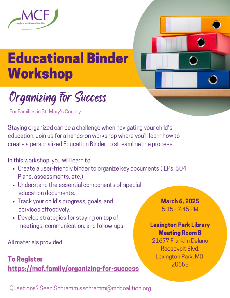 Educational Binder Workshop - Maryland Coalition of Families