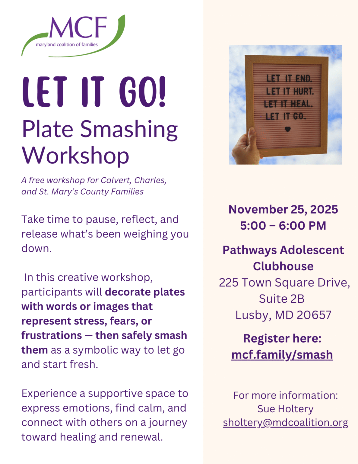 LET IT GO! Plate Smashing Workshop - Maryland Coalition of Families
